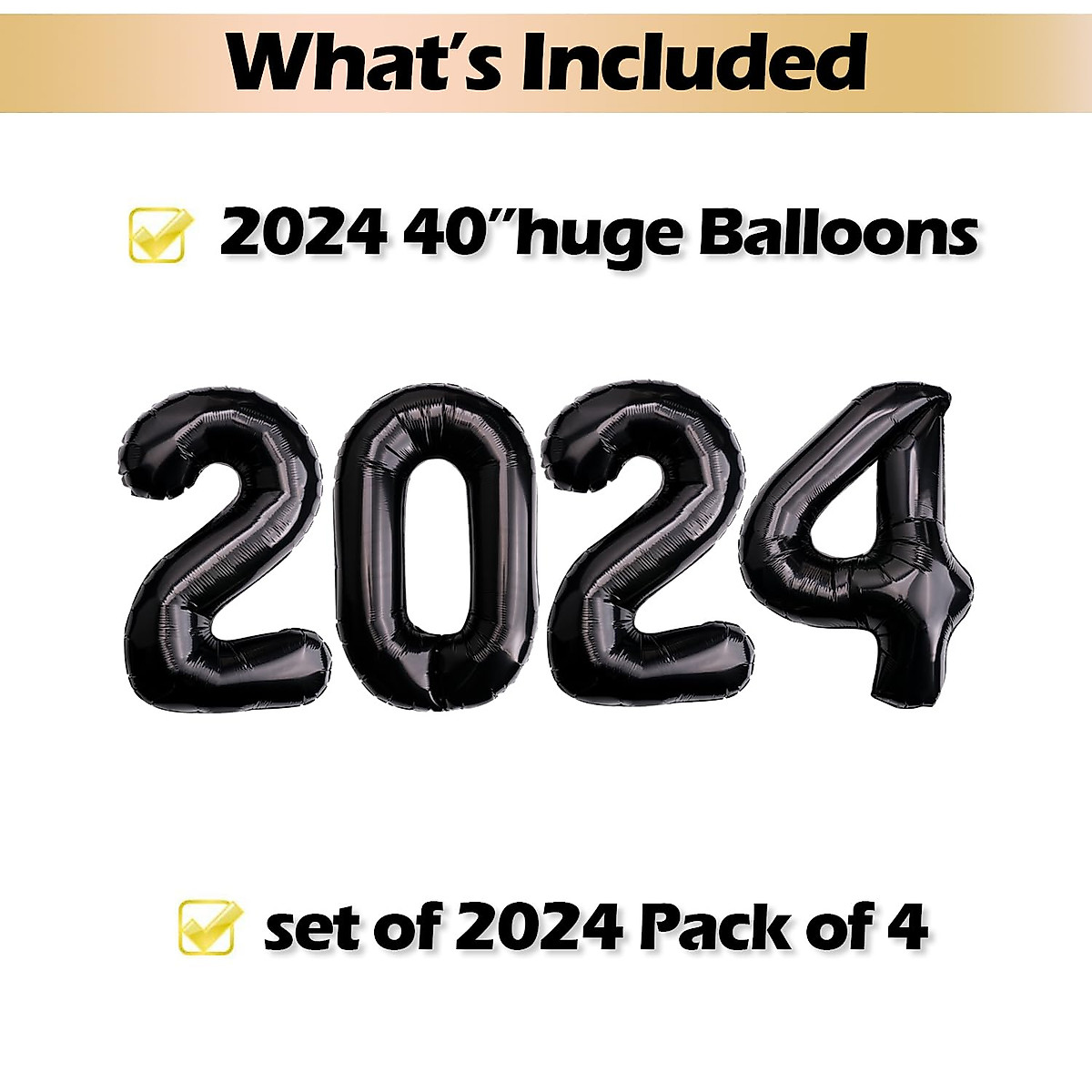 40 Inch 2024 Pack of 4 Black Huge Numbers Balloons Giant Large Helium Foil Mylar Big Number for Christmas New Year Party Graduation Birthday (Black, 40 Inches)