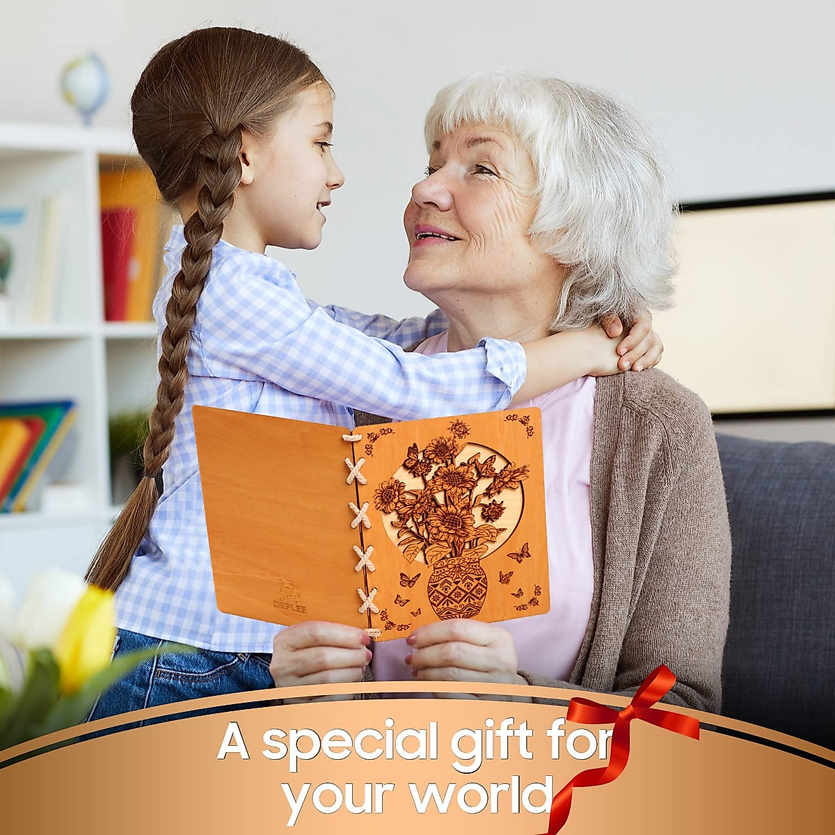 DEPLEE Sunflower Wooden Cards with Unique Design for Birthday or any Occasions, Happy Anniversary cards, Anniversary greeting Cards to Show Appreciation for Mothers, Eco Friendly| 6x8 in