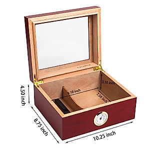 Somduy Cigar Humidor for 30-50 Cigars with Humidifier and Hygrometer,Desktop Cedar Wood Cigar Box Storage Case with Divider, Glass Top, Gift for Men,Reddish Brown