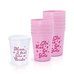 Nefelibata Bachelorette Party Cups - 12 Pack Let's Go Girls Reusable Cups Plastic Cowgirl Bridal Shower 70s Theme Retro Bachelorette Party Supplies Favors Decorations
