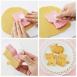 GOODFEER Cookie Cutters Cat Shape,3pcs Animal Cookie Stamps for Baking, bladeless safety Baking Molds For Biscuit