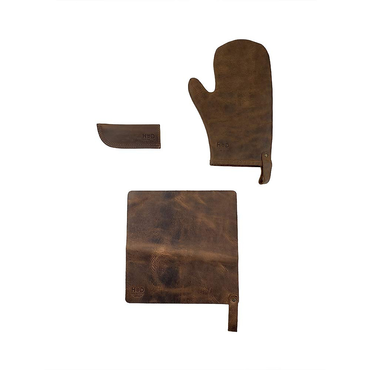 Hide & Drink, Leather Oven Glove, Potholder Sheet & Panhandle - Metal Skillet Grips - Kitchen & Bakery Essentials Handmade