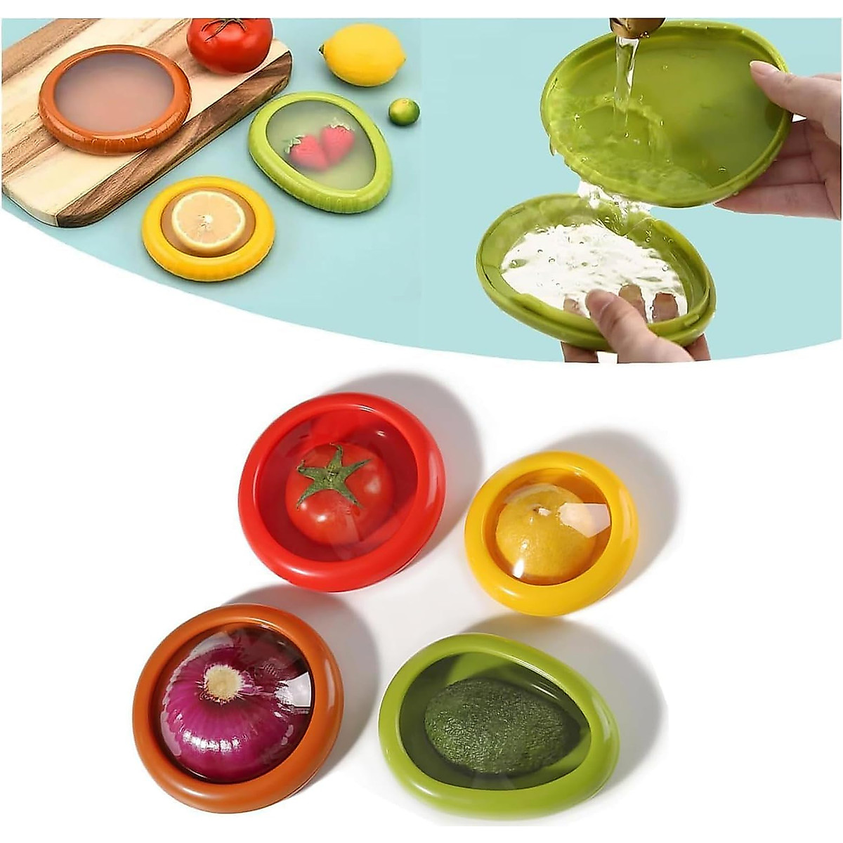 Maisifa New Fruit and Vegetable Anti-Oxidation Storage Box,Fruit Storage Containers for Fridge, Silicone Food Storage Containers for Onions,Lemons, Garlic and Potatoes,Avocado Saver(4 pieces)