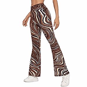 Floerns Women's Printed Stretchy High Waisted Bell Bottom Boho Flare Pants Brown Marble S