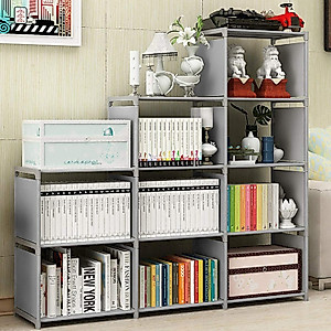 OPPSDECOR 9 Cube Bookshelf DIY Bookcase Adjustable Home Office Book Organizer Shelves Cabinet (Gray)