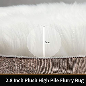 HEBE Faux Fur Rug 4'x6' Large White Sheepskin Shag Area Rugs Thick Plush Throw Rug Carpet for Living Room Bedroom Baby Nursery Childrens Room Rug