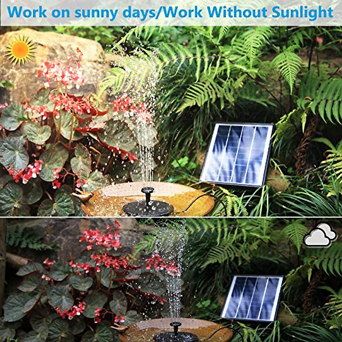 AISITIN 6.5W Solar Fountain Pump, Solar Water Pump Floating Fountain Built-in 1500mAh Battery, with 6 Nozzles, for Bird Bath, Fish Tank, Pond or Garden Decoration Solar Aerator Pump