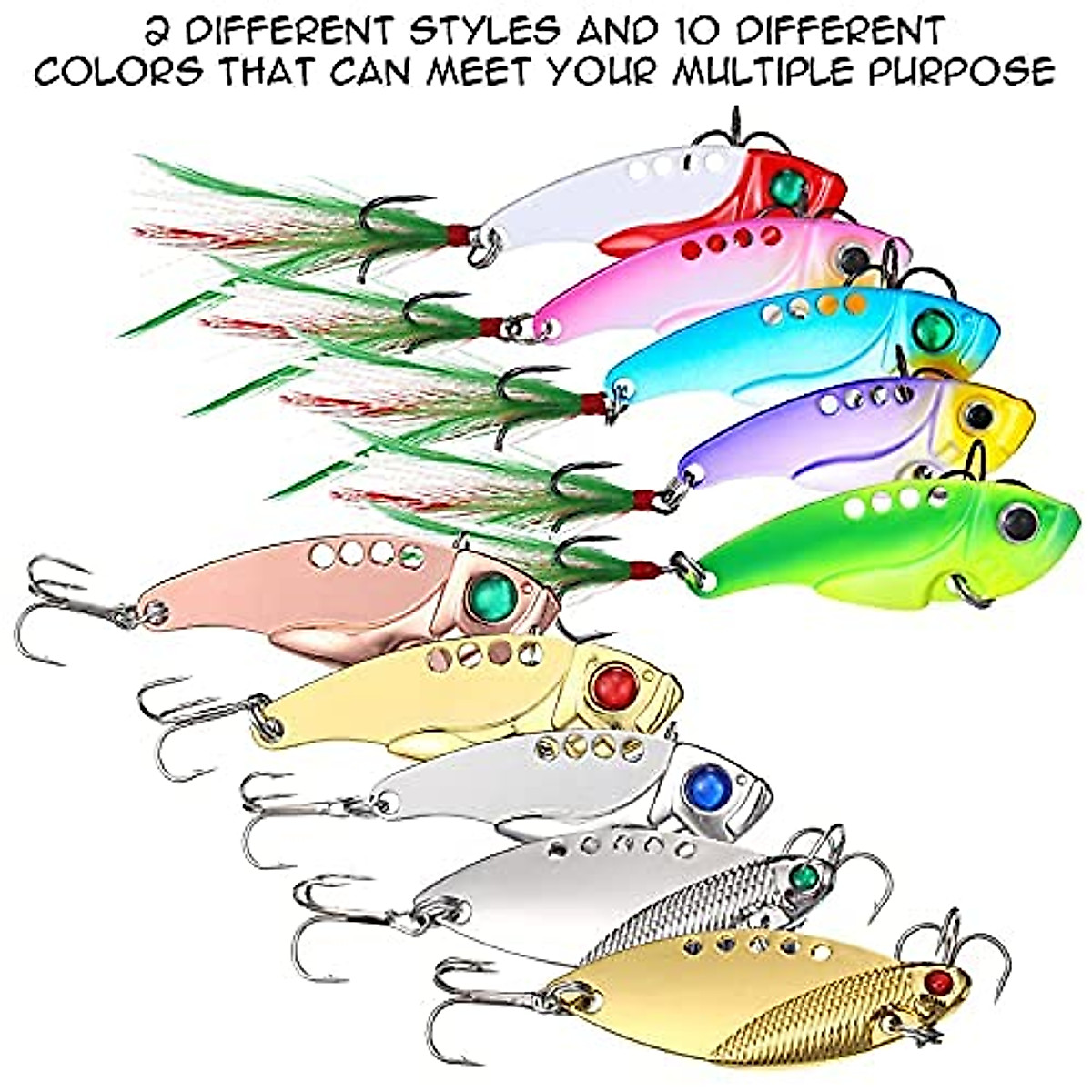 10 Pieces Metal Hard Spinner Blade Bait Fishing Lure Crankbait Bass Fishing Spinner Blade Spinner Spoon Blade Swimbait Freshwater Saltwater Fishing Tackle Lures Treble Hook for Bass Walleye Trout