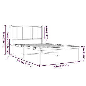 vidaXL Classic White Metal Bed Frame with Durable Powder-Coated Steel, Supportive Headboard, Robust Slats and Extra Storage Space – 39.4"x74.8"