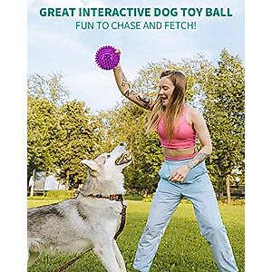 Pweituoet 2 Pack 4.5” Heavy Duty Squeaky Dog Ball for Medium Large Dogs, Spikey Dog Ball Toys for Clean Teeth and Training, Large Dog Toys for Aggressive Chewers…