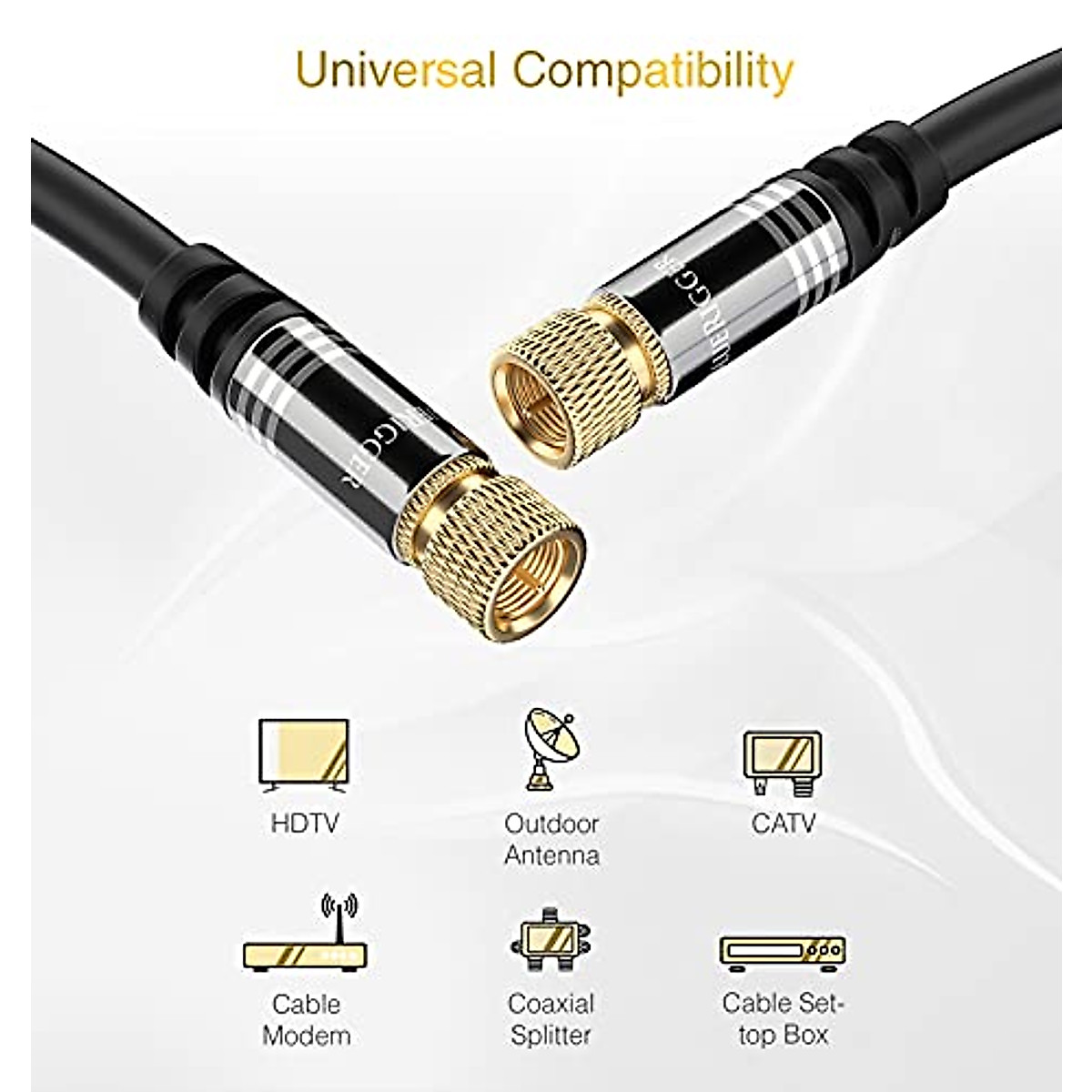 BlueRigger RG6 Digital Coaxial Audio Video Cable (10FT, Male F Type Connector, Triple Shielded) – Coax Cable for HDTV, CATV, DVB-T2/C/S, Cable Modem, Radio, Satellite Receivers
