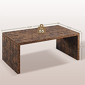 WISOICE Mid Century Modern Coffee Table for Living Room Tables Luxury with Waterproof High Gloss Burl Veneer Finish, Rustic Brown Rectangle Wooden Coffee Center Table (40" W x 22" D x 18" H)