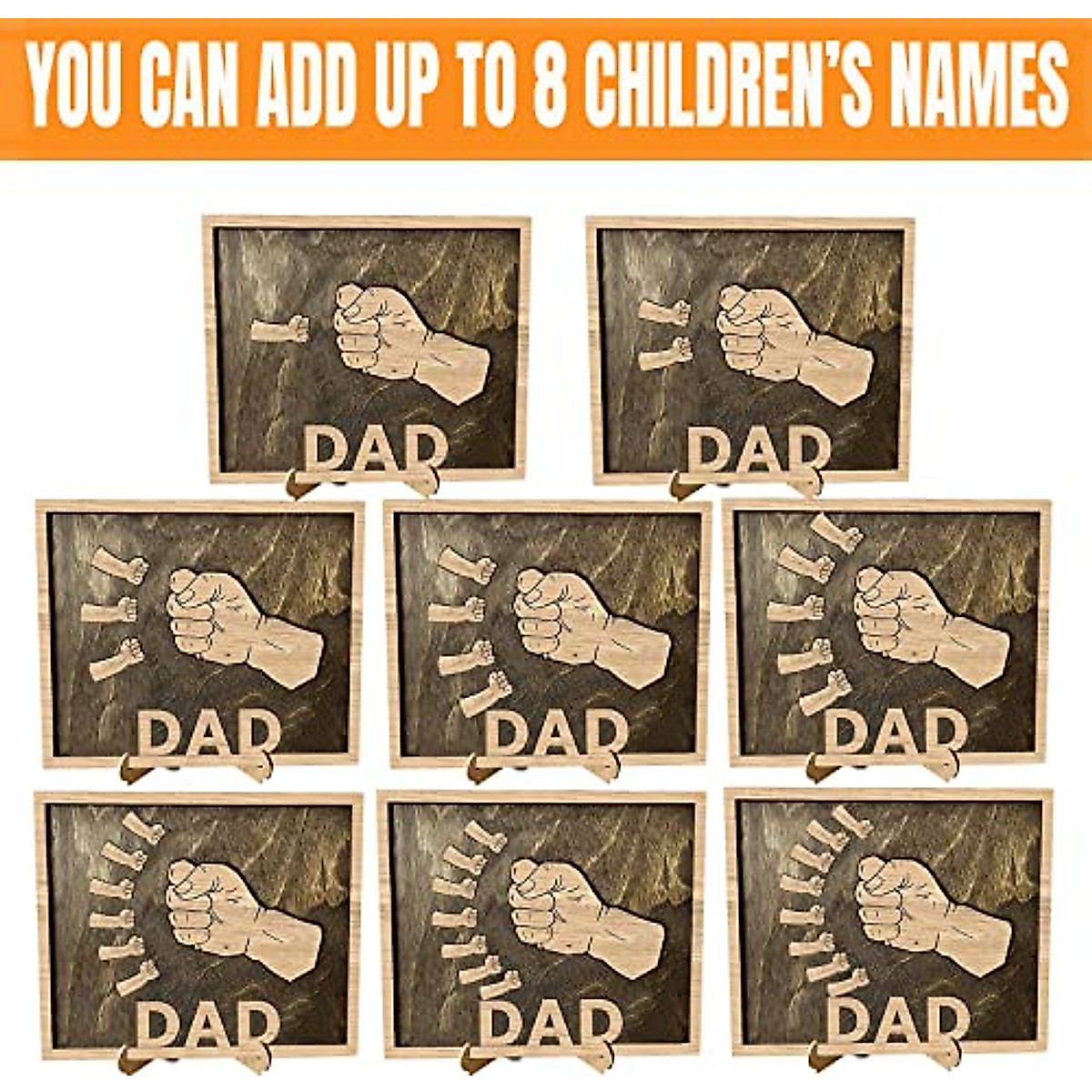 Personalized Fists Fathers Day Wood Sign, Custom Dad Plaque Family Tree Frames Wooden Plaques Decor Engraved Family Names Desk Plaque for Dad、Daddy、Papa、Grandpa from Daughter, Son,Wife - Dad、Grandpa Gifts