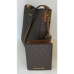 Michael Kors MICHAEL Michael Kors Jet Set Travel Large Messenger Crossbody bundle with Passport Case Purse Hook (Signature MK Brown)