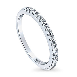 BERRICLE Sterling Silver Wedding Rings Pave Set Cubic Zirconia CZ Half Eternity Ring for Women, Rhodium Plated Size 5