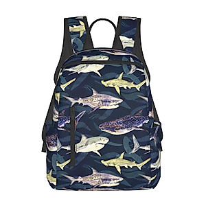 EOUNMSU Stylish Backpack Purse for Girls Women, Hand Drawn Shark Whale Marine Life Casual Personalized Laptop Tablet Bag with Padded Shoulder Staps, Lightweight Business Travel Daypack Small Pack