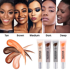 Liquid Concealer Makeup 4Pcs,Corrector Foundation for Black Women Oily Dry Skin, Foundation Concealer in One Primer Face Makeup Full Coverage, Advanced Pore Minimizer, Lightweight All-Day Hold,0.67 oz