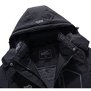 Pooluly Women's Ski Jacket Warm Winter Waterproof Windbreaker Hooded Raincoat Snowboarding Jackets Black-L