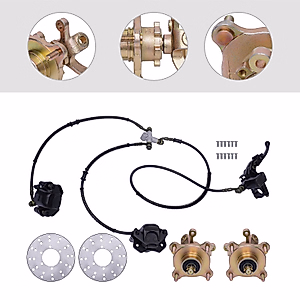 Front Steering 4 Stud Wheel Hub Disc Brake Assembly, ATV Front Wheel Hub+ Steering Knuckle Spindle+Brake Caliper+ 2 pcs Disc Rotor For 125cc 150cc 200cc 250cc ATV Go kart Quad Dirt Bike