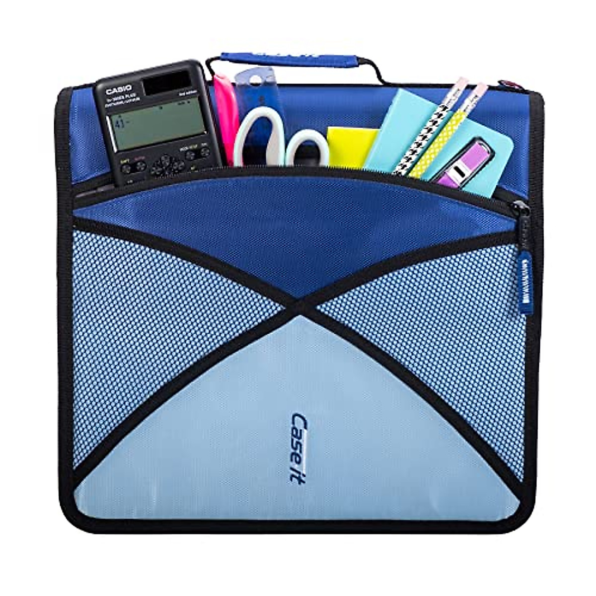 Case-it The Dual 2-in-1 Zipper Binder - Two 1.5 Inch D-Rings - Includes Pencil Pouch - Multiple Pockets - 600 Sheet Capacity - Comes with Shoulder Strap -Dual-132, Blue