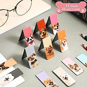 30 Pieces Magnetic Bookmarks Cute Dogs Magnetic Page Markers Pet Magnetic Page Clips Puppy Faces Bookmark for Students Teachers Kids School Home Office Reading Stationery, 15 Designs