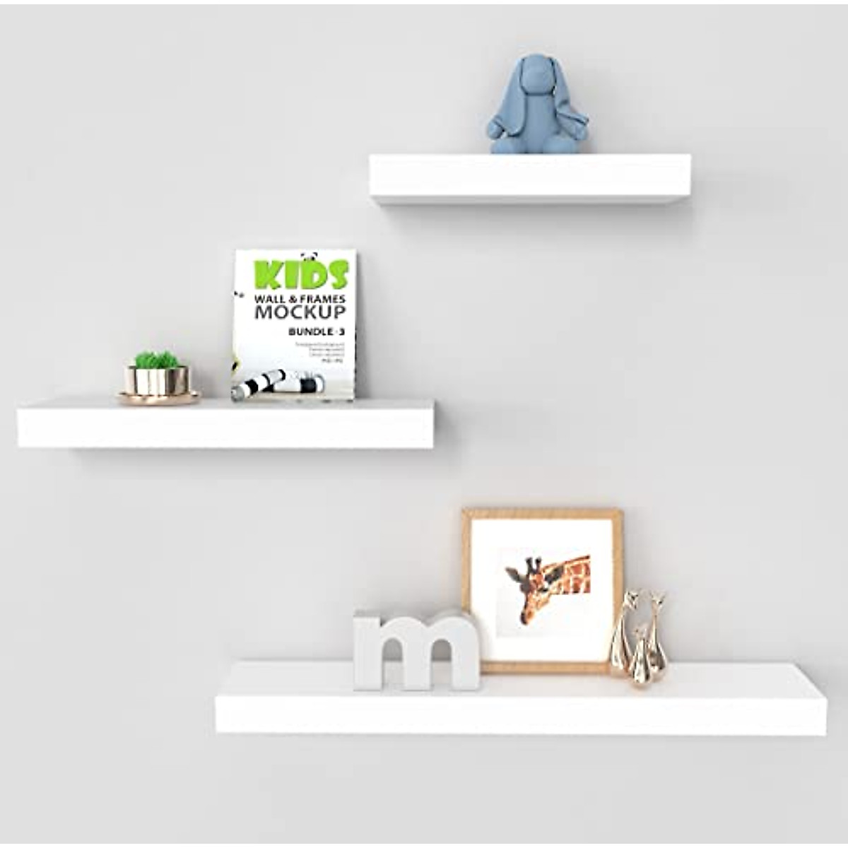 Ballucci Modern Floating Shelves for Wall, Set of 3 Wood Wall Mount Ledges for Living Room, Bedroom, Nursery, Bathroom, Kitchen, 12", 16", 24" - White
