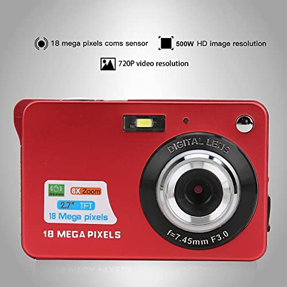 Nofaner 8X Zoom Card Digital Camera 5 MP 2.7in Display Maximum Support 32GB Memory Card Builtin Microphone Mini Digital Camera(red)