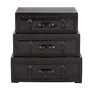Deco 79 Wood Rectangle Chest with Buckles and Straps Detailing, 32" x 16" x 32", Black