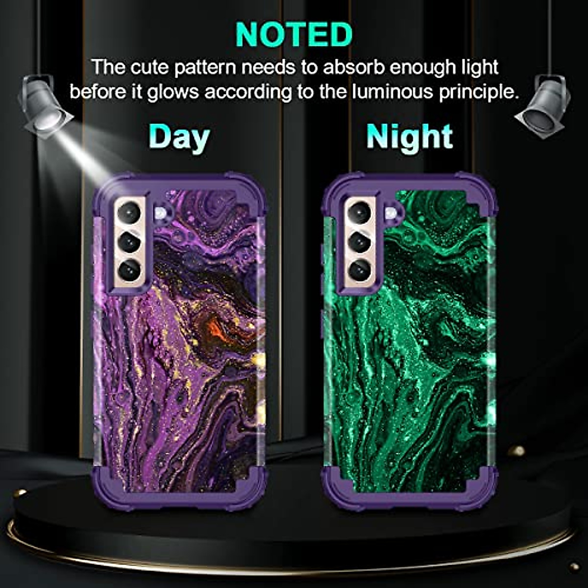 Miqala for Galaxy S21 5G Case with 2 Camera Lens Protector,Glow in The Dark Three Layer Shockproof Heavy Duty Full Body Protective Case for Samsung Galaxy S21 5G,Deep Purple