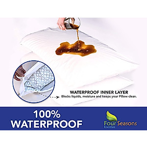 Queen Size Waterproof Pillow Protectors (Set of 2) – Zippered Hypoallergenic Pillowcase Cover Allergen Dust Proof Encasement