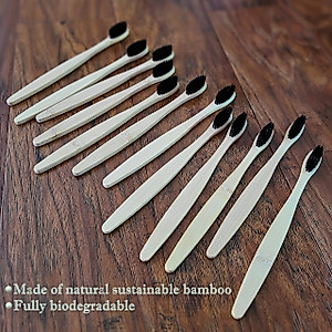 Teeth Whitening Natural Bamboo Toothbrush with Bamboo Charcoal Infused Bristles (Pack of 12 Toothbrush) Biodegradable Eco-Friendly Medium Bristles Ergonomic Design All Natural Tooth Brush
