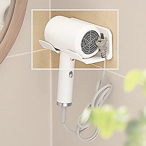 Hair Dryer Holder Wall Mounted - Self Adhesive Wall Hanging Hair Tool Organizer Wall Shelf for Blow Dryer Holder Rack Bathroom Vanity (White)