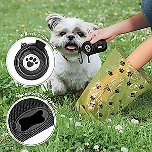 FURHAB Dog Poop Bag Holder Doggie Waste Bag Dispenser for Leash 1680D Nylon Oxford Small Zipper Pouch with Carabiner Clip for Belt Bone-Shaped Opening Portable Set with 1 Roll of Pet Trash Bags, Black