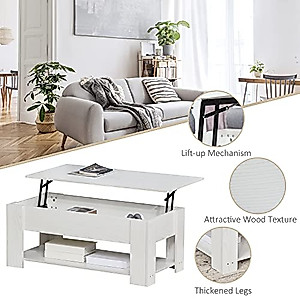 HOMCOM 39" Lift Top Coffee Table with Hidden Storage Compartment and Open Shelf, Pop Up Coffee Table for Living Room, White