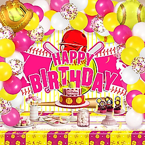 43Pcs Softball Birthday Party Decorations Large Softball Happy Birthday Banner and 42Pcs Softball Party Balloons Garland Kit for Girls Kids Teens Sport Themed Christmas Holiday Birthday Party Supplies