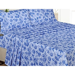 RUVANTI Silky Soft Queen Sheet Set - 4 Pieces Luxury Sheets for Queen Size Bed - All Season Breathable Bed Sheets - 15" Deep Pocket Snug Fit Sheets - Cozy & Comfy Hotel Sheets - Blue Floral