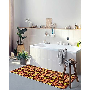 Fall Maple Leaves Bath Mat for Tub,Non Slip Bathroom Floor Runner Rug Quick Dry & Absorbent Diatomaceous Earth Shower Sink Kitchen Washable Doormat,Thanksgiving Autumn Farmhouse Country Rustic 20"x47"