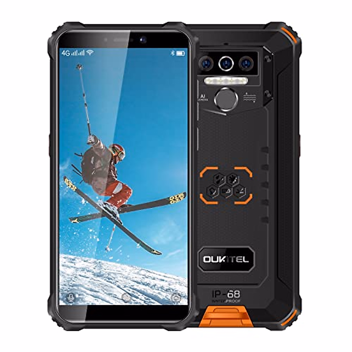OUKITEL Rugged Cell Phone WP5 Pro, Unlocked Smartphone 4GB+64GB 5.5''HD+ Screen, 8000mAh Battery IP68 Waterproof Rugged Smartphone, 4G LTE Dual-SIM Android 10 System, 13MP Triple Camera Face ID