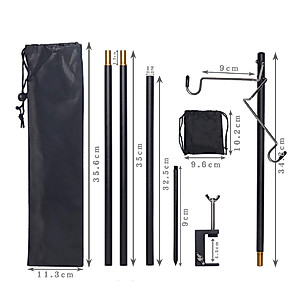 HIKEMAN Folding Lantern Stand Pole Portable Lamp Stand Hook Collapasible Light Stand Holder for Camping Fishing Picnic BBQ Outdoor Activities (Black)
