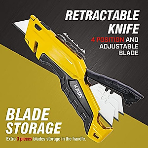 KATA 2Pack Utility Knife Box Cutter Retractable Folding Razor Knife Set Heavy Dudy Safety Cutter, 10pcs SK5 Sharp Blades Included, Yellow