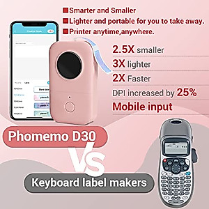 Phomemo Label Maker Machine with Tape, D30 Portable Bluetooth Label Printer for Storage, Barcode, Mailing, Office, Home, Organizing, Sticker Maker Mini Label Maker with Multiple Templates，Pink
