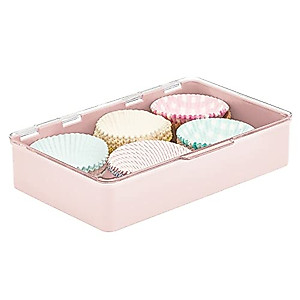 mDesign Plastic Storage Stackable Durable Container Bin Organizer Box with Lid - for Organizing Kitchen, Pantry, Bathroom, Bedroom - Holds Food, Snacks, Makeup - Light Pink/Blush/Clear