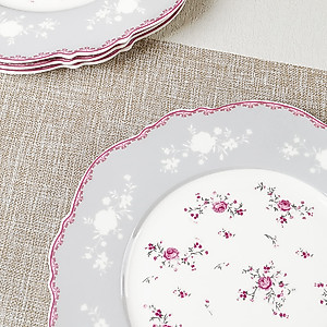 fanquare 8 Inch Porcelain Dessert Plates Set of 4, Lace Serving Bowls Set for Salad, Soup, Pasta, Snack, Pink Roses