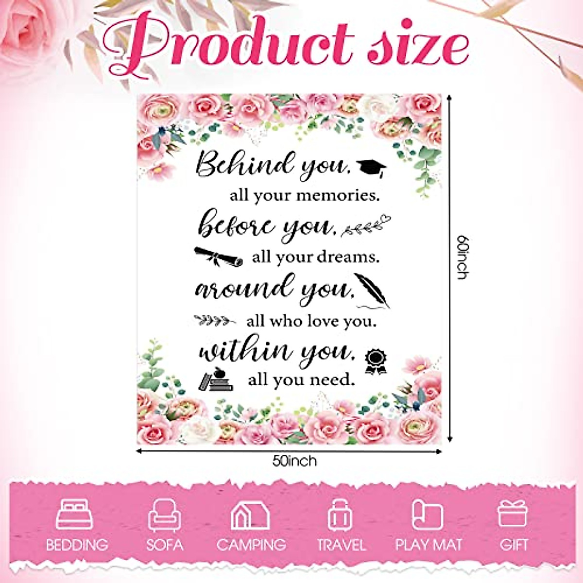 Graduation Gifts for Women Behind You All Your Memories Throw Blankets for College Student Friends Graduation Soft Warm Cozy Lightweight Decorative Blanket for Couch, Bed, Sofa and Graduation Party