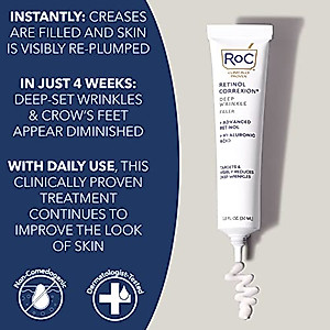 RoC Retinol Correxion Deep Wrinkle Facial Filler with Hyaluronic Acid, Skin Care Treatment for Fine Lines, Dark Spots, Post-Acne Scars, 1 Ounce