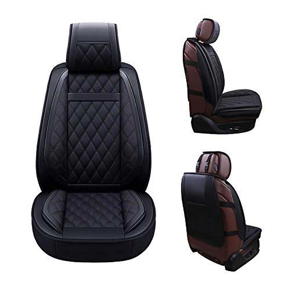 OASIS AUTO Car Seat Covers Accessories Full Set Premium Nappa Leather Cushion Protector Universal Fit for Most Cars SUV Pick-up Truck, Automotive Vehicle Auto Interior Décor (OS-009 Black)