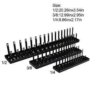 6PCS Socket Organizer Tray Set, Red SAE & Black Metric Socket Storage Holder, 1/4-Inch, 3/8-Inch & 1/2-Inch Drive Deep and Shadow Socket Holders for Toolboxes