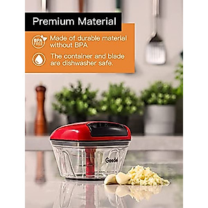 Manual Food Processor Vegetable Chopper, Geedel Pull Cutter with String for Veggies, Fruits, Salad, Onion, Ginger, Nuts, Herbs, etc, 2 Cup(500ml), Red