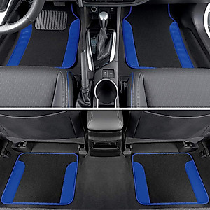 BDK Floor Mats for Cars, Two-Tone Carpet Car Floor Mats with Faux Leather Accents, Automotive Floor Mat Set with Built-In Heel Pad, Stylish Interior Car Accessories (Blue)