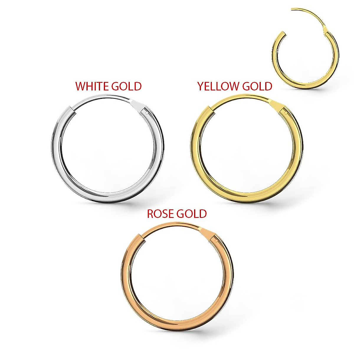 14K Solid Yellow Gold Hinged Segment Nose Ring Ring - Solid Gold Nose Ring- Septum Ring - 18 Gauge - 6mm Diameter Clicker Nose Ring Jewelry